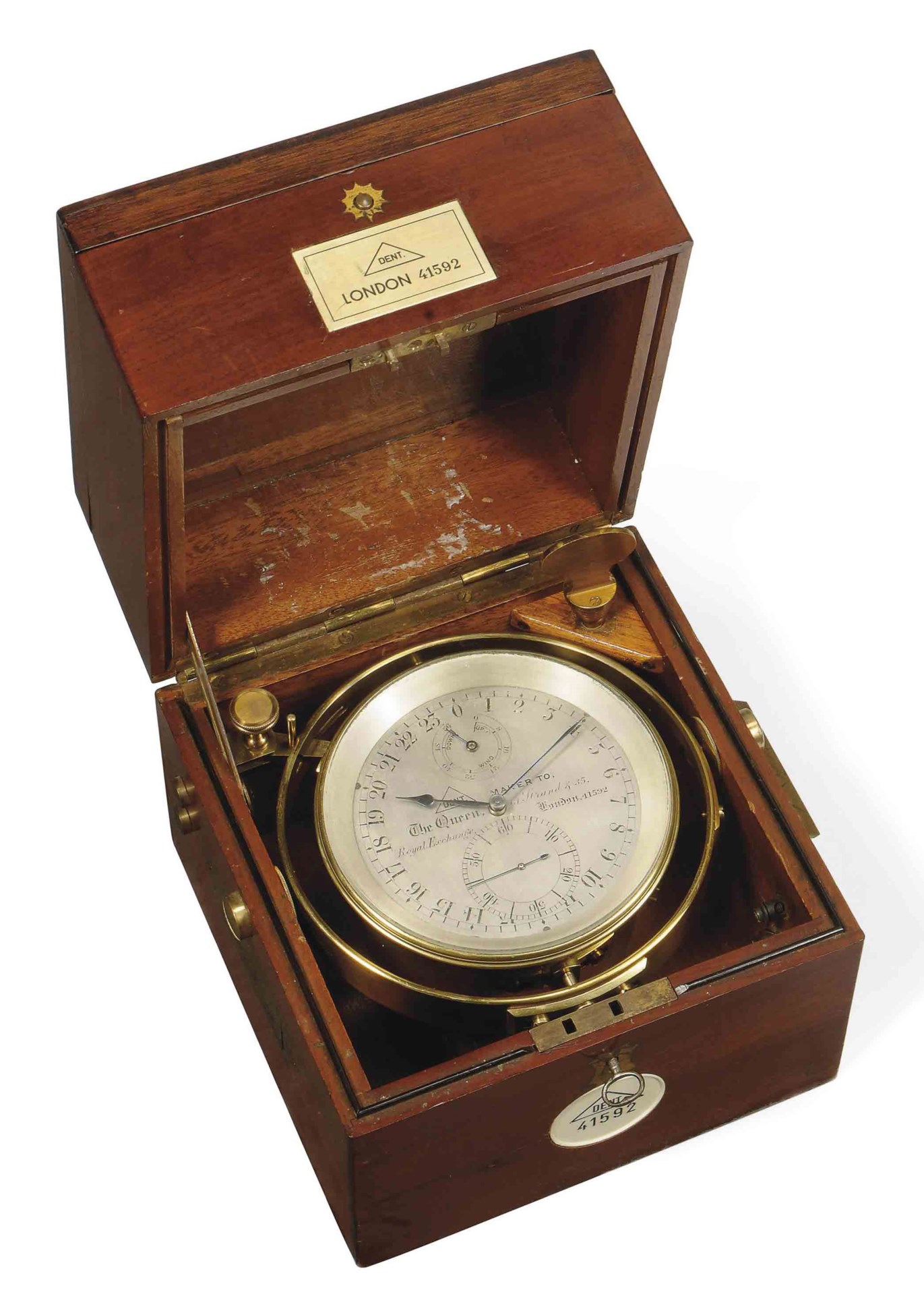 AN EDWARDIAN MAHOGANY TWO DAY MARINE CHRONOMETER WITH 24 HOUR DIAL AND ...