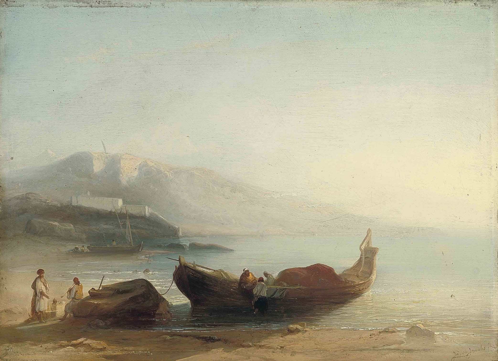 Jacob Jacobs (BELGIAN, 1812-1879) , North African fishermen on the ...