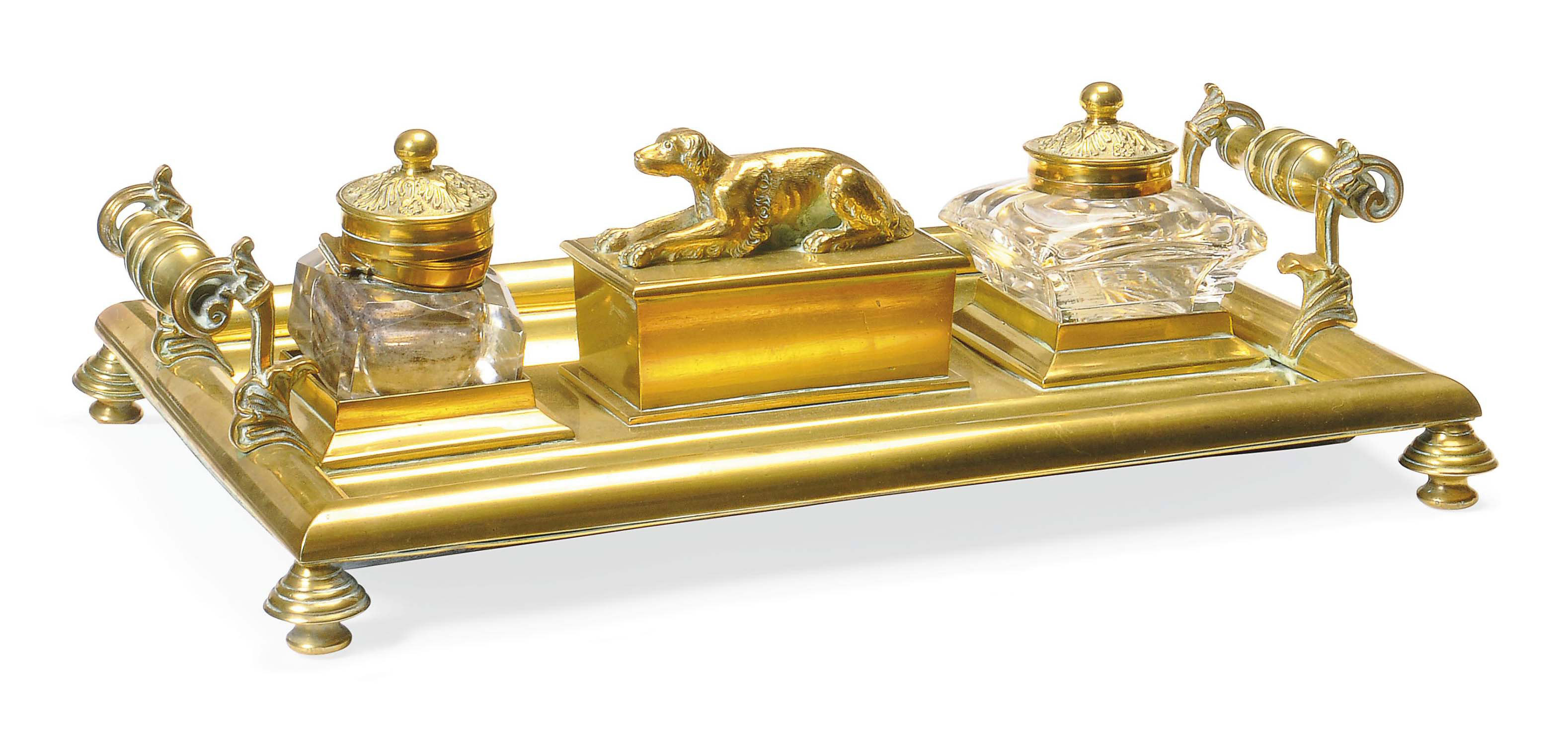 A VICTORIAN BRASS INKSTAND