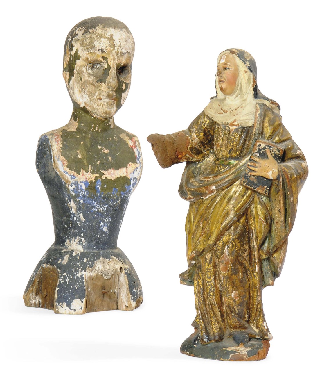 A SOUTH EUROPEAN GILT AND POLYCHROME DECORATED MODEL OF A HOLY FIGURE ...