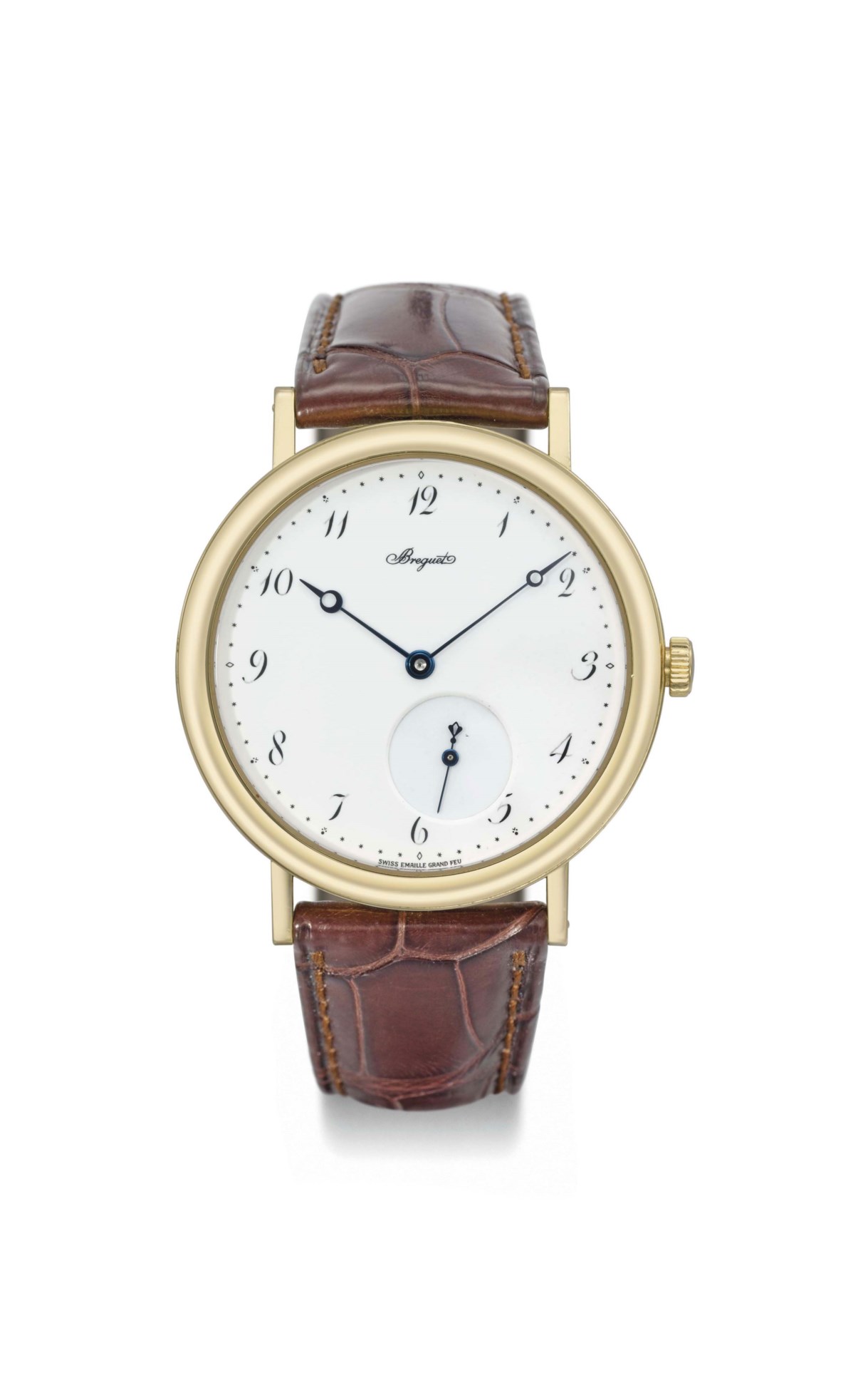 Breguet. A large 18K gold automatic wristwatch with enamel dial ...