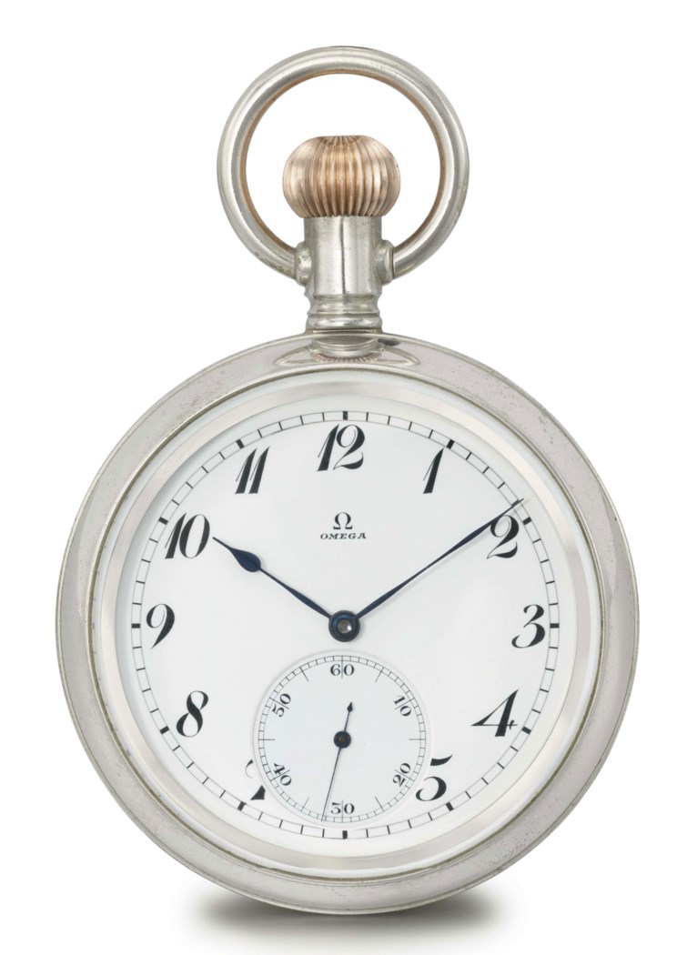 Omega. A rare stainless steel openface keyless lever deck watch with ...