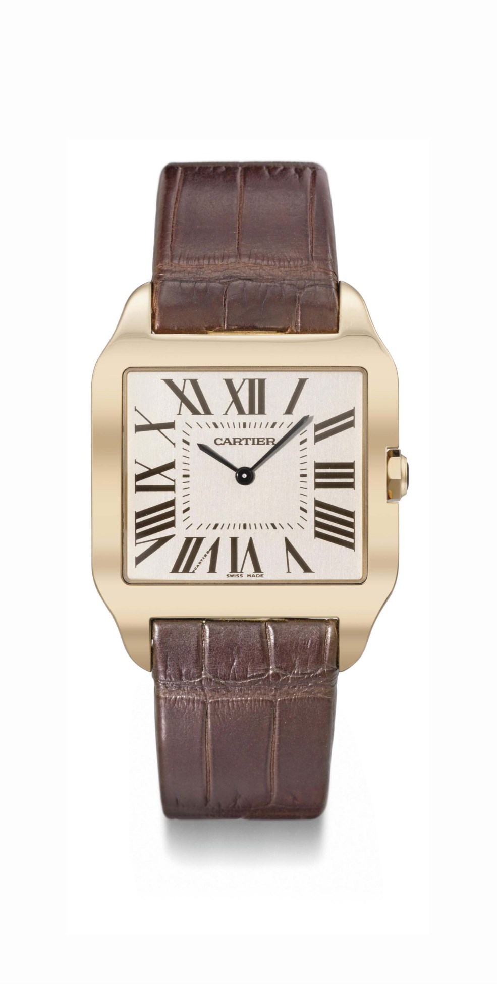 Cartier. A large 18K pink gold square-shaped wristwatch , SIGNED ...