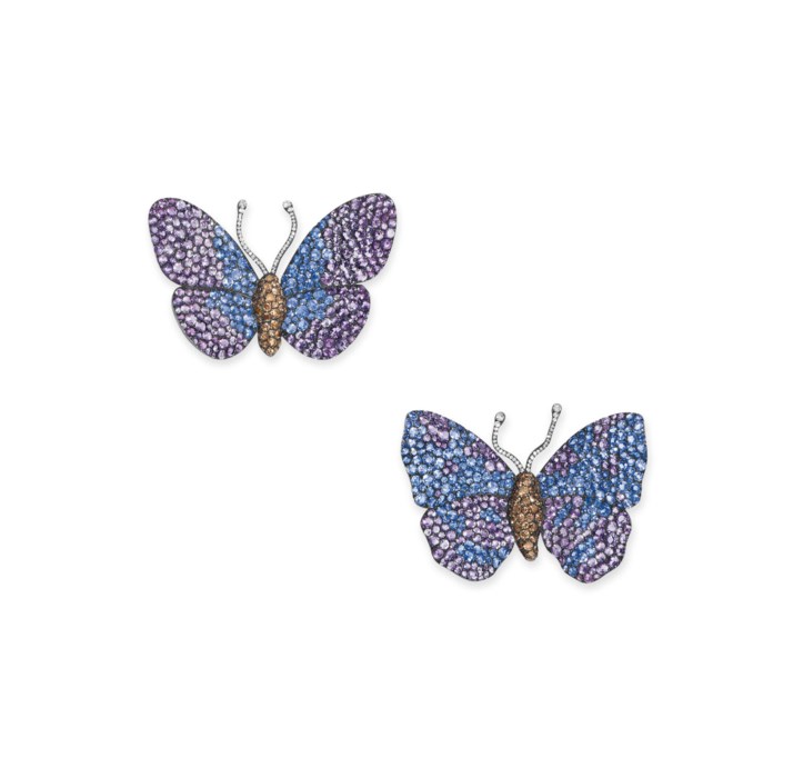 A PAIR OF EXQUISITE MULTI-GEM BUTTERFLY BROOCHES, BY JAR | Christie's
