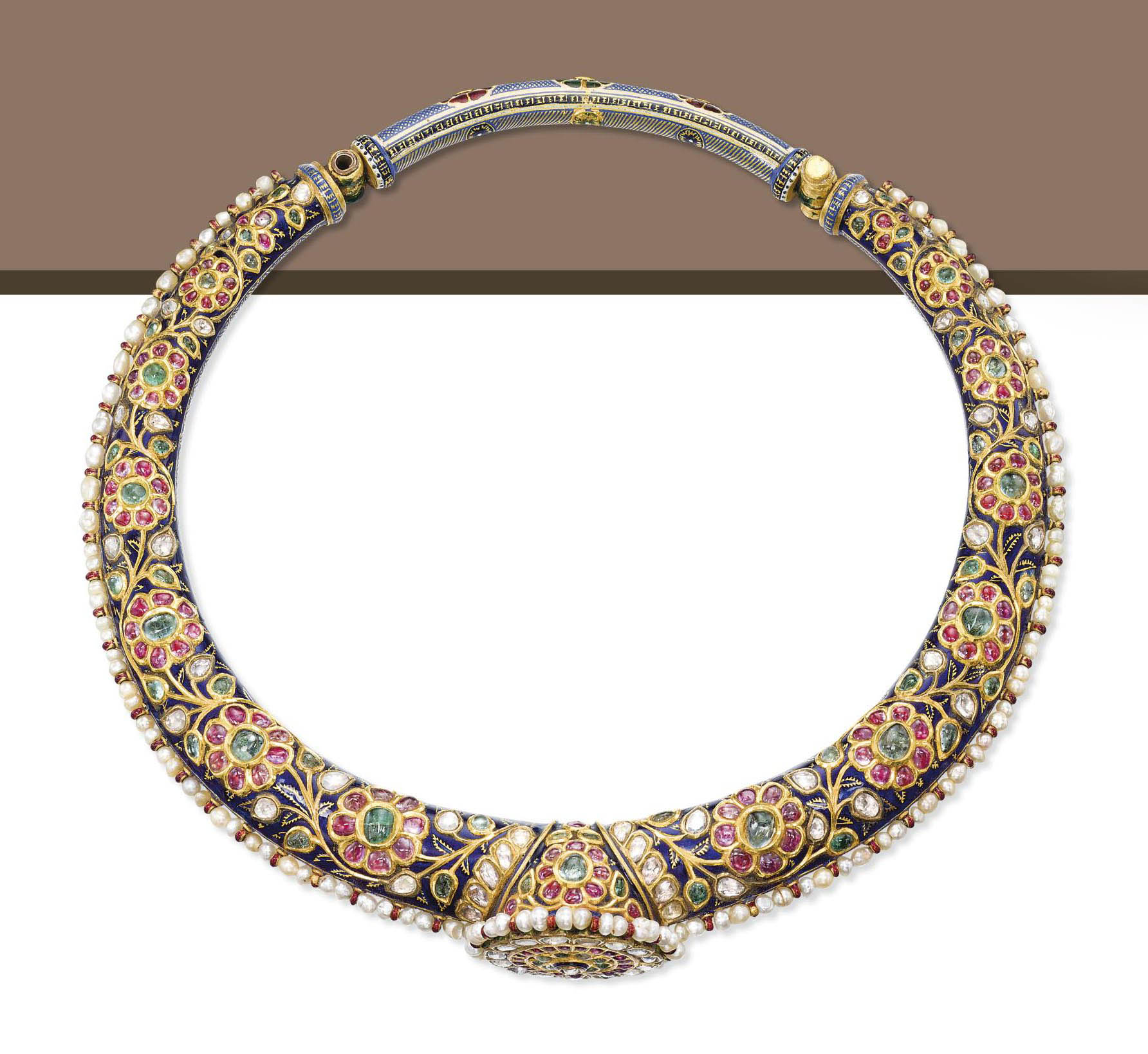 AN ENAMEL AND MULTI-GEM HASLI NECKLACE