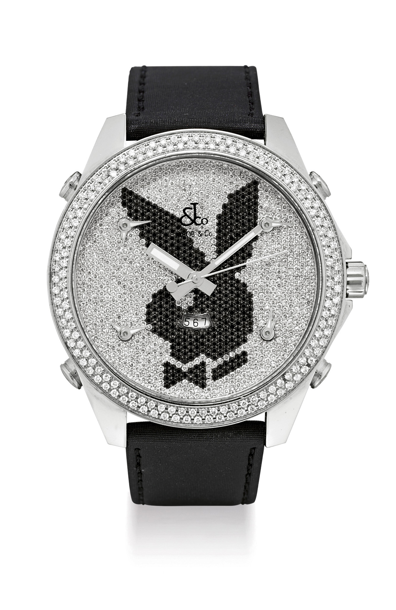 JACOB & CO. A STAINLESS STEEL, DIAMOND AND BLACK DIAMOND-SET FIVE TIME ...