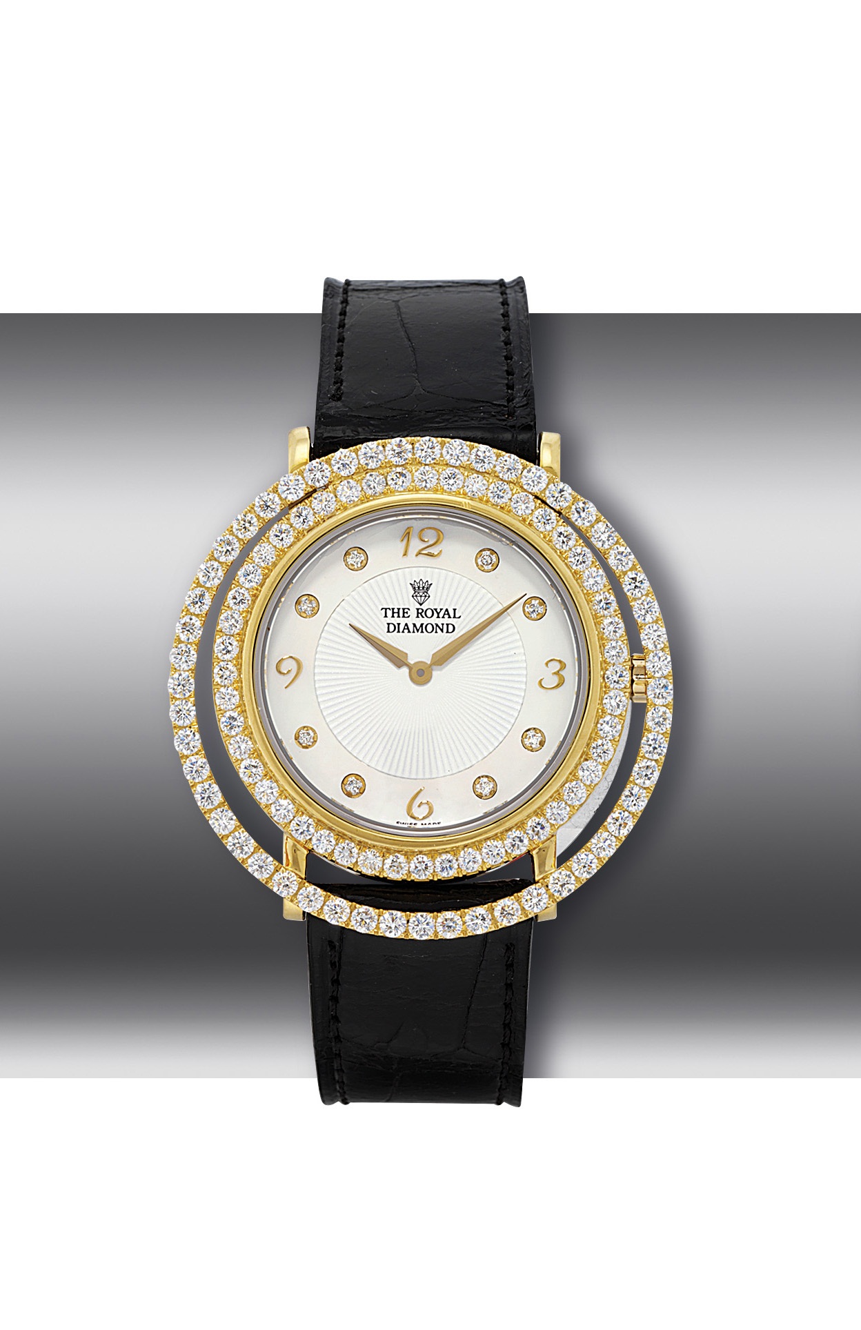 THE ROYAL DIAMOND. A LADY'S UNUSUAL AND LARGE 18K GOLD, STAINLESS STEEL ...