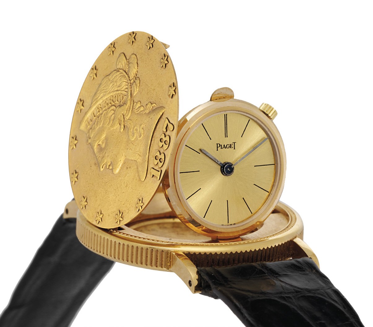 PIAGET. AN 18K GOLD TEN DOLLAR COIN WRISTWATCH, SIGNED PIAGET, CIRCA ...