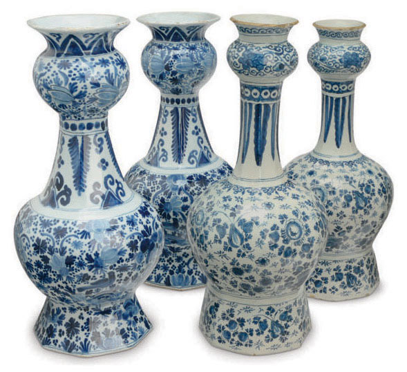 AN ASSEMBLED FIVE PIECE DUTCH DELFT BLUE AND WHITE GARNITURE OF ...
