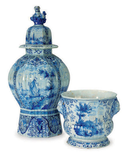 AN ASSEMBLED FIVE PIECE DUTCH DELFT BLUE AND WHITE GARNITURE OF ...