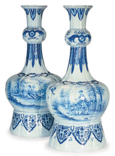 AN ASSEMBLED FIVE PIECE DUTCH DELFT BLUE AND WHITE GARNITURE OF ...