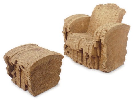 A 'SHERMAN' LAMINATED CORRUGATED CARDBOARD CHAIR AND OTTOMAN, , FRANK O ...