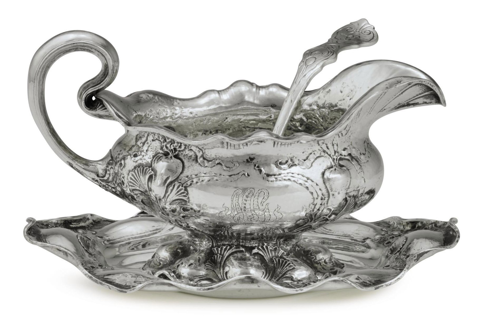 A MARTELE SILVER SAUCEBOAT AND STAND WITH LADLE , MARK OF GORHAM MFG ...