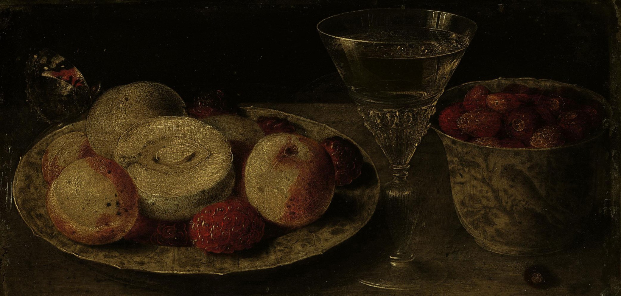 Osias Beert I (? Antwerp c. 1580-1624) , Peaches and raspberries on a ...