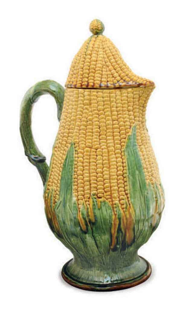 A PORTUGUESE MAJOLICA 'CORN' PITCHER AND COVER, , 20TH CENTURY ...