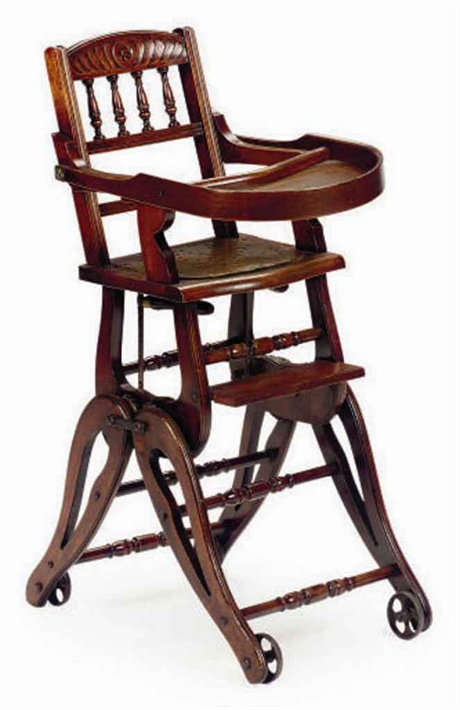 A LATE VICTORIAN WALNUT MECHANICAL HIGH CHAIR, , EARLY 20TH CENTURY ...
