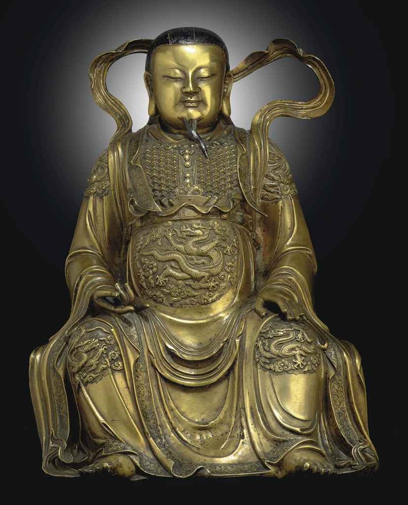 A MAGNIFICENT LARGE BRONZE FIGURE OF ZHENWU