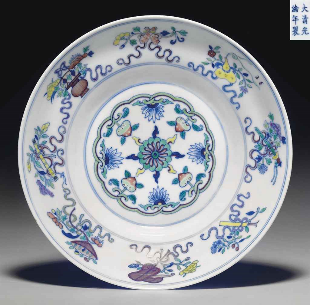 A DOUCAI OGEE-FORM BOWL , GUANGXU SIX-CHARACTER MARK IN UNDERGLAZE BLUE ...