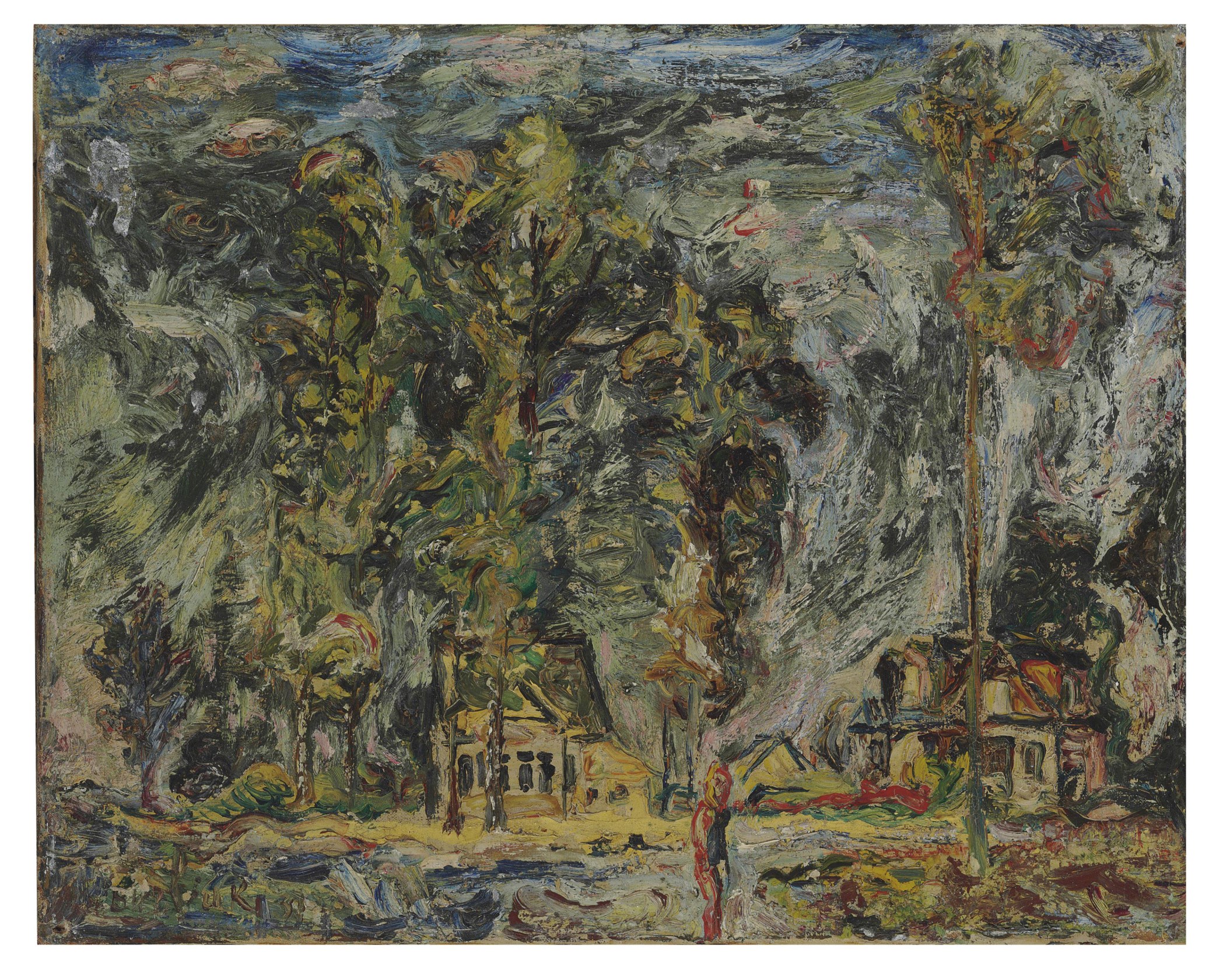 David Burliuk (1882-1967) , Houses under the trees | Christie's