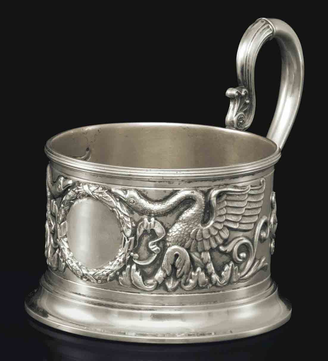 A Silver Tea Glass Holder Marked FabergÉ With The Imperial Warrant Moscow 1908 1917