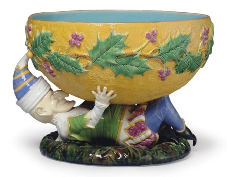 A GEORGE JONES MAJOLICA YELLOW-GROUND 'PUNCH' BOWL , CIRCA 1874, RAISED ...