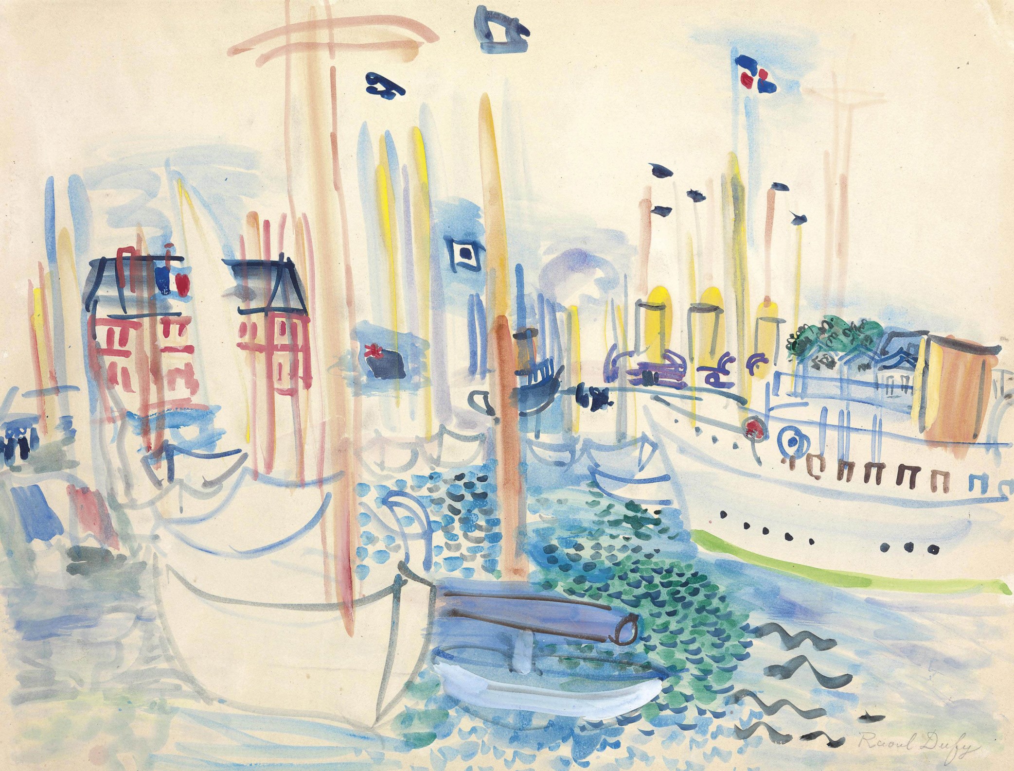 Raoul Dufy (1877-1953) , Bateaux dans le bassin de Deauville | Christie's