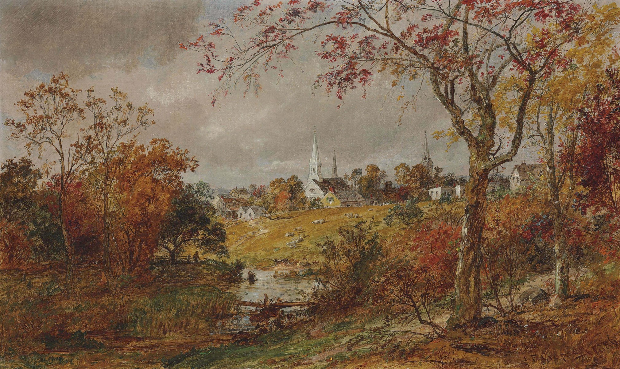 Jasper Francis Cropsey (1823-1900) , A Glimpse of the Village | Christie's
