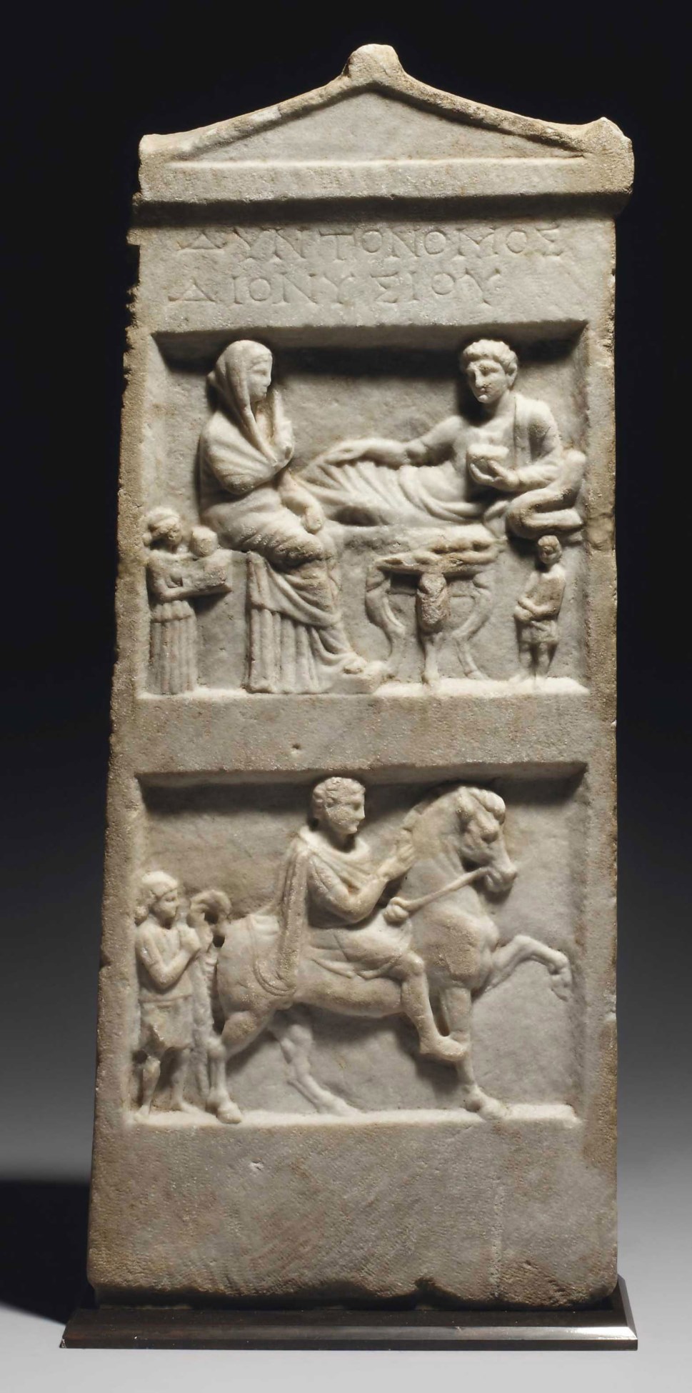 AN EAST GREEK MARBLE FUNERARY STELE FOR DYNTONOMOS , HELLENISTIC PERIOD ...