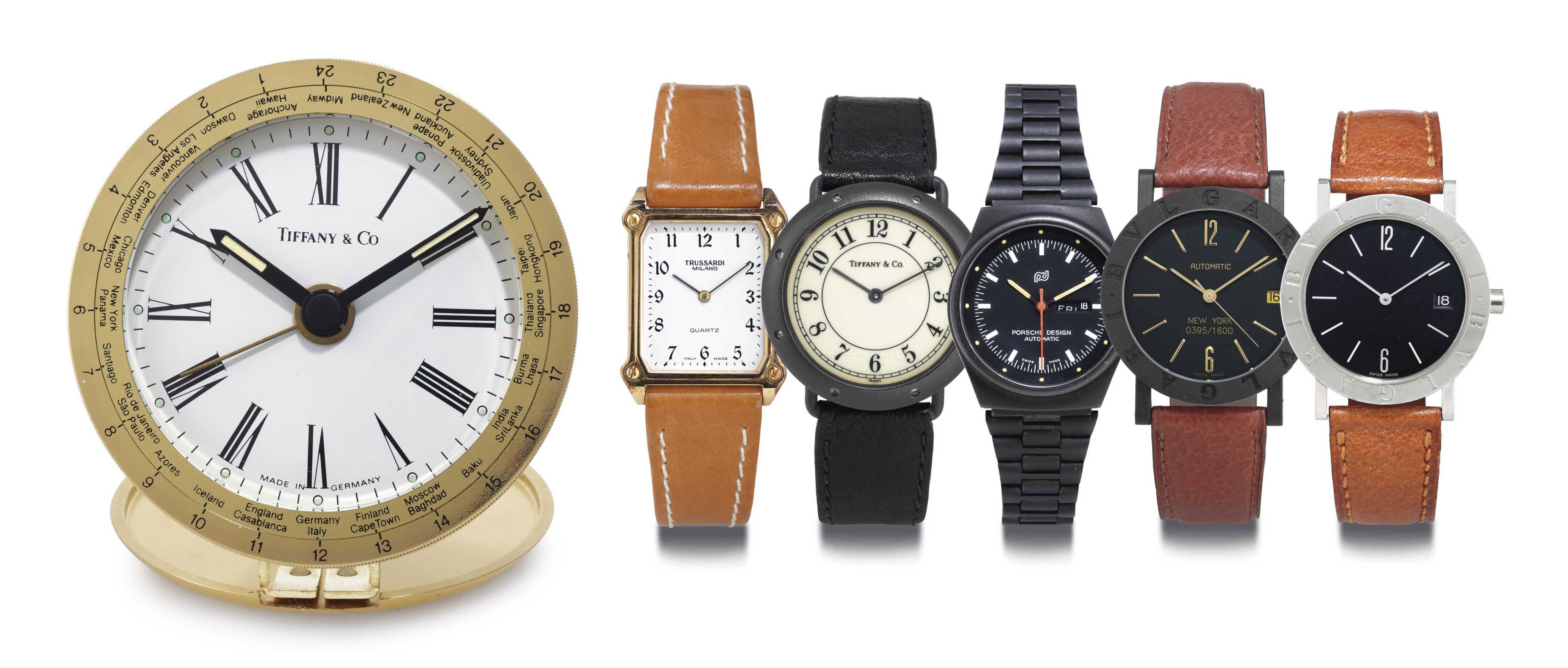 A GROUP LOT OF FIVE WATCHES AND ONE CLOCK