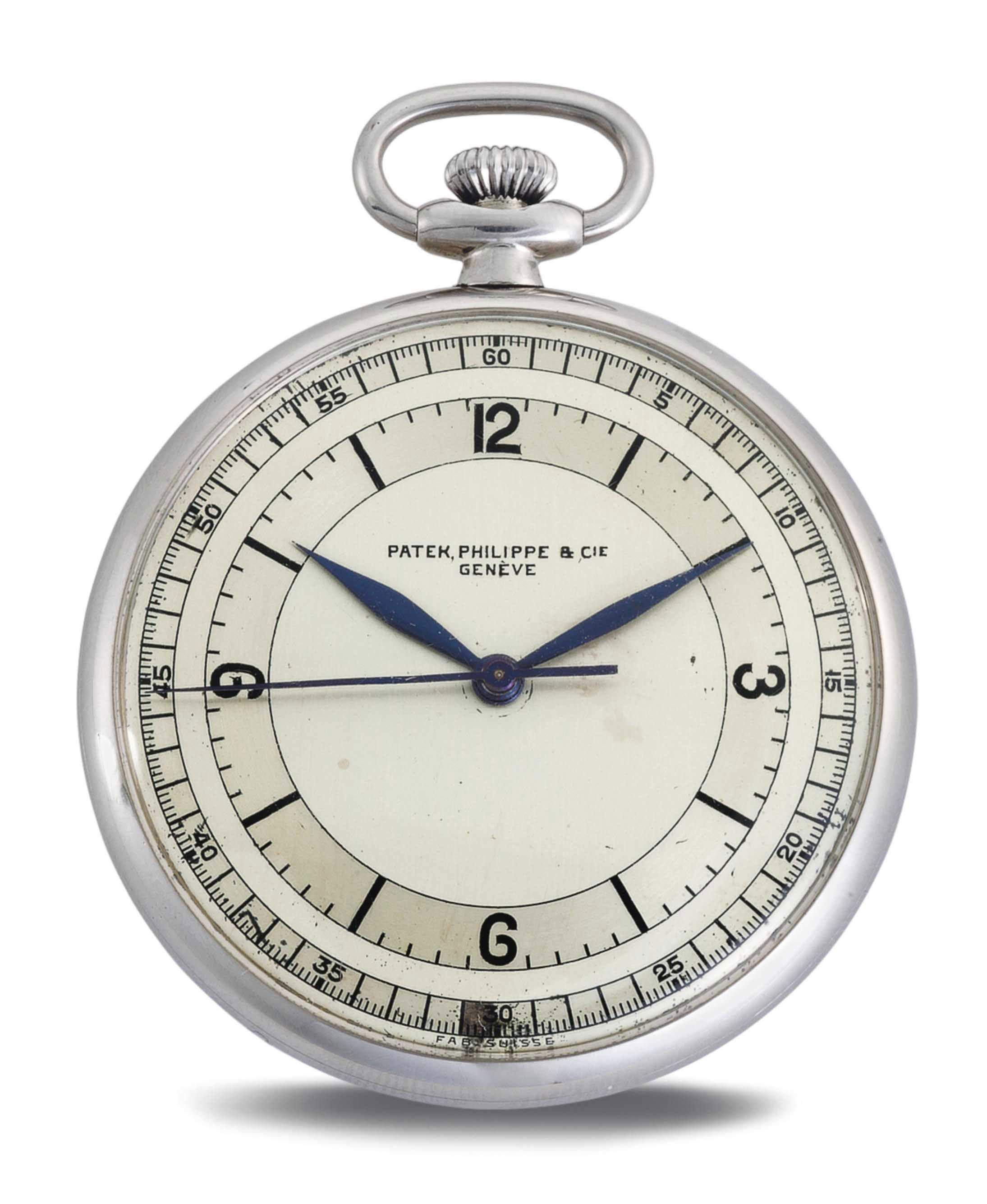 PATEK PHILIPPE. A RARE STAINLESS STEEL OPENFACE KEYLESS LEVER POCKET ...