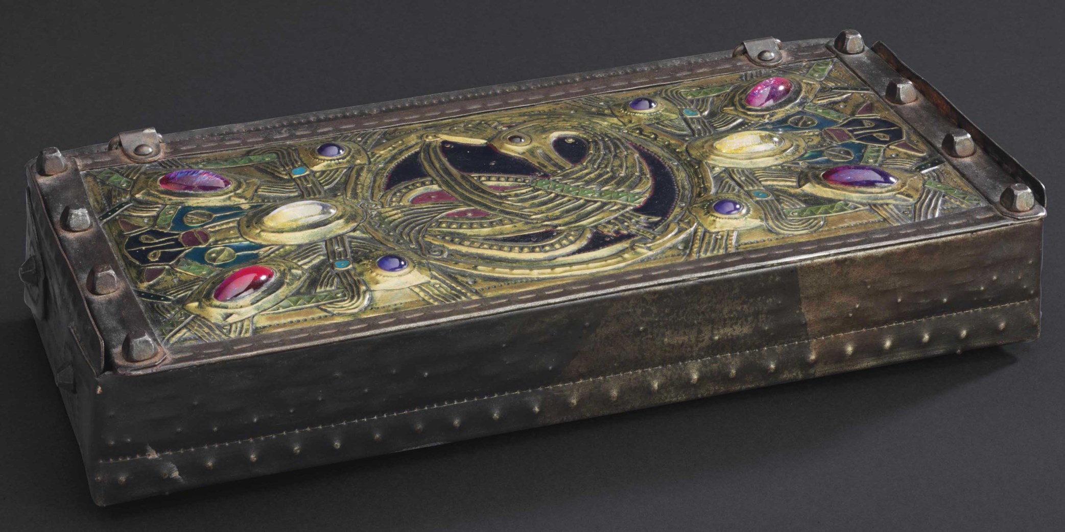 ATTRIBUTED TO ALFRED DAGUET (1875-1942) , A REPOUSSÉ BRASS AND COPPER ...