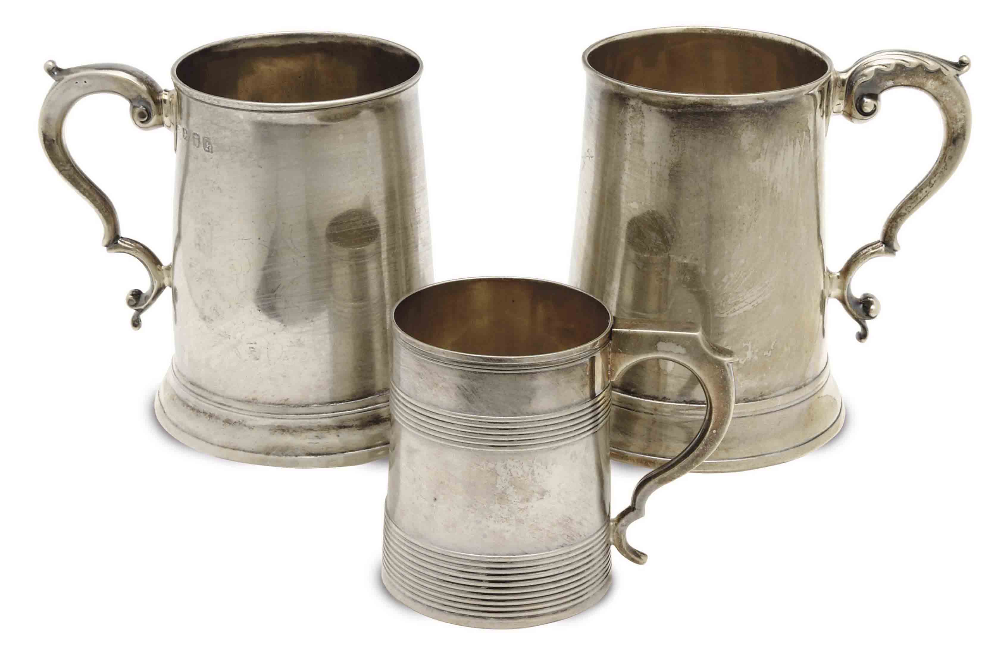 THREE GEORGE III SILVER MUGS,