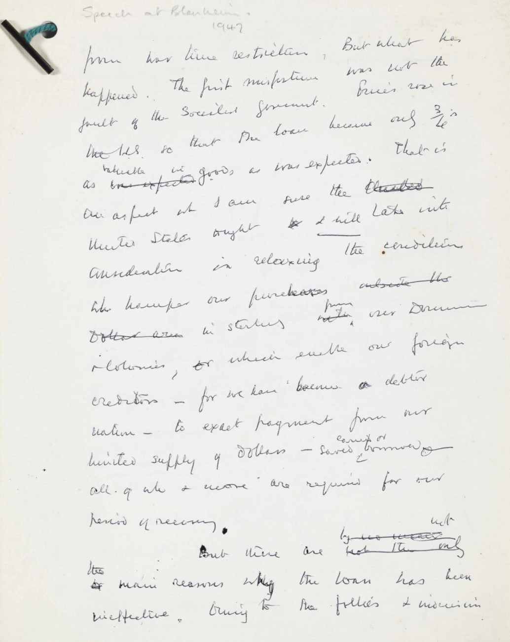 CHURCHILL, Winston S. Autograph manuscript fragment, unsigned. Portions ...