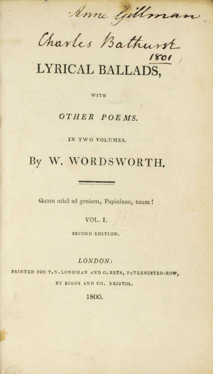 WORDSWORTH, William (1770-1850) and Samuel Taylor COLERIDGE (1772-1834 ...