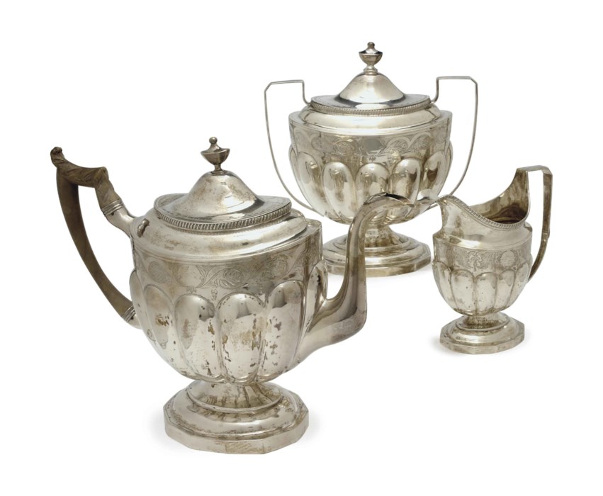 AN AMERICAN THREE-PIECE TEA SERVICE, , MARK OF SAMUEL WILLIAMSON ...