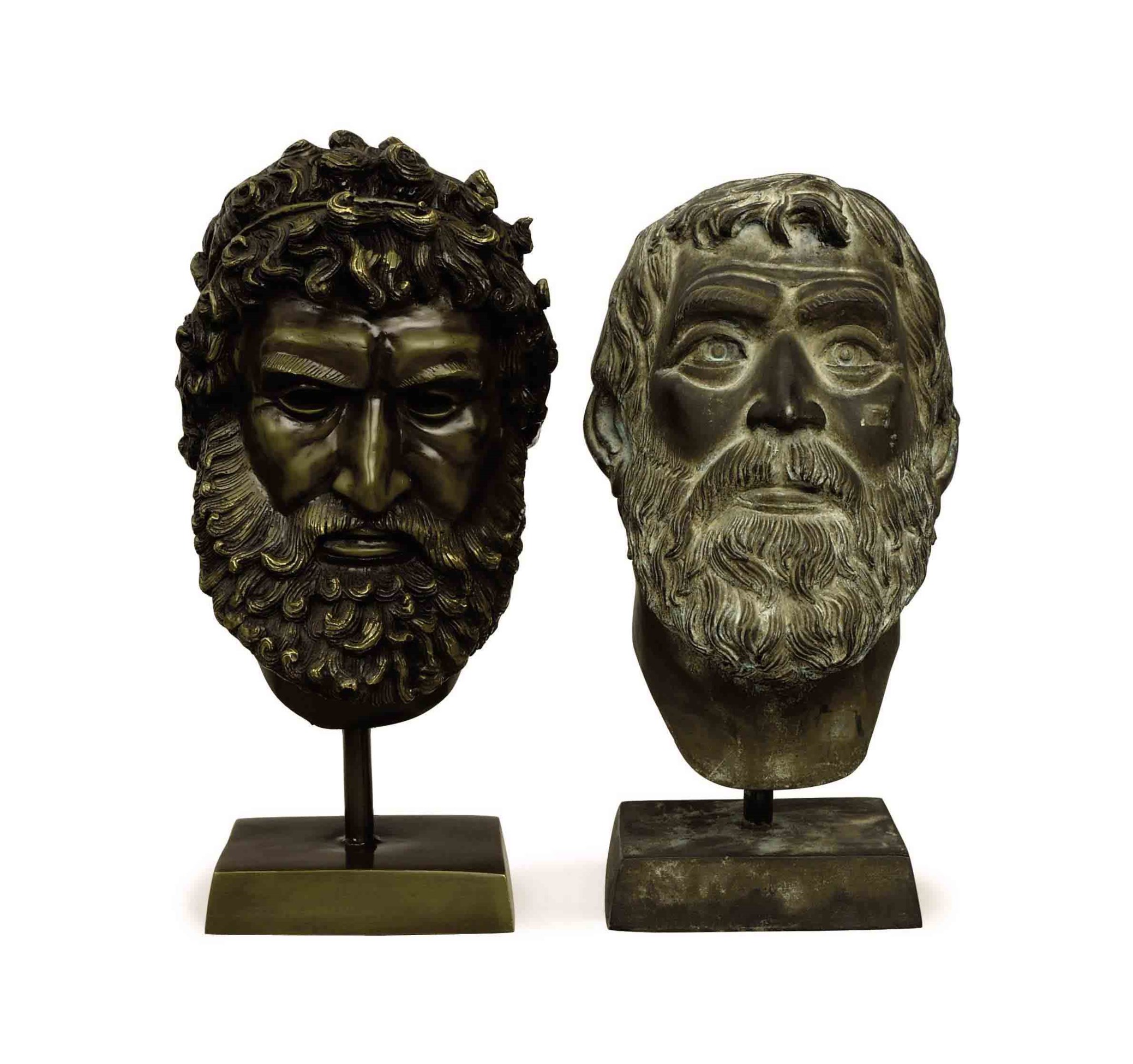 TWO PATINATED-BRONZE HEADS, , LATE 20TH CENTURY, AFTER THE ANTIQUE ...