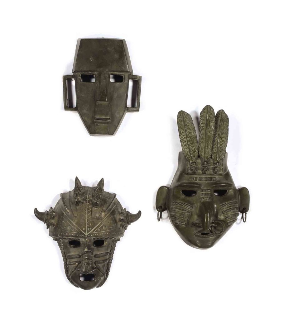 A GROUP OF SIX PATINATED-BRONZE MASKS, , LATE 20TH CENTURY, | Christie's