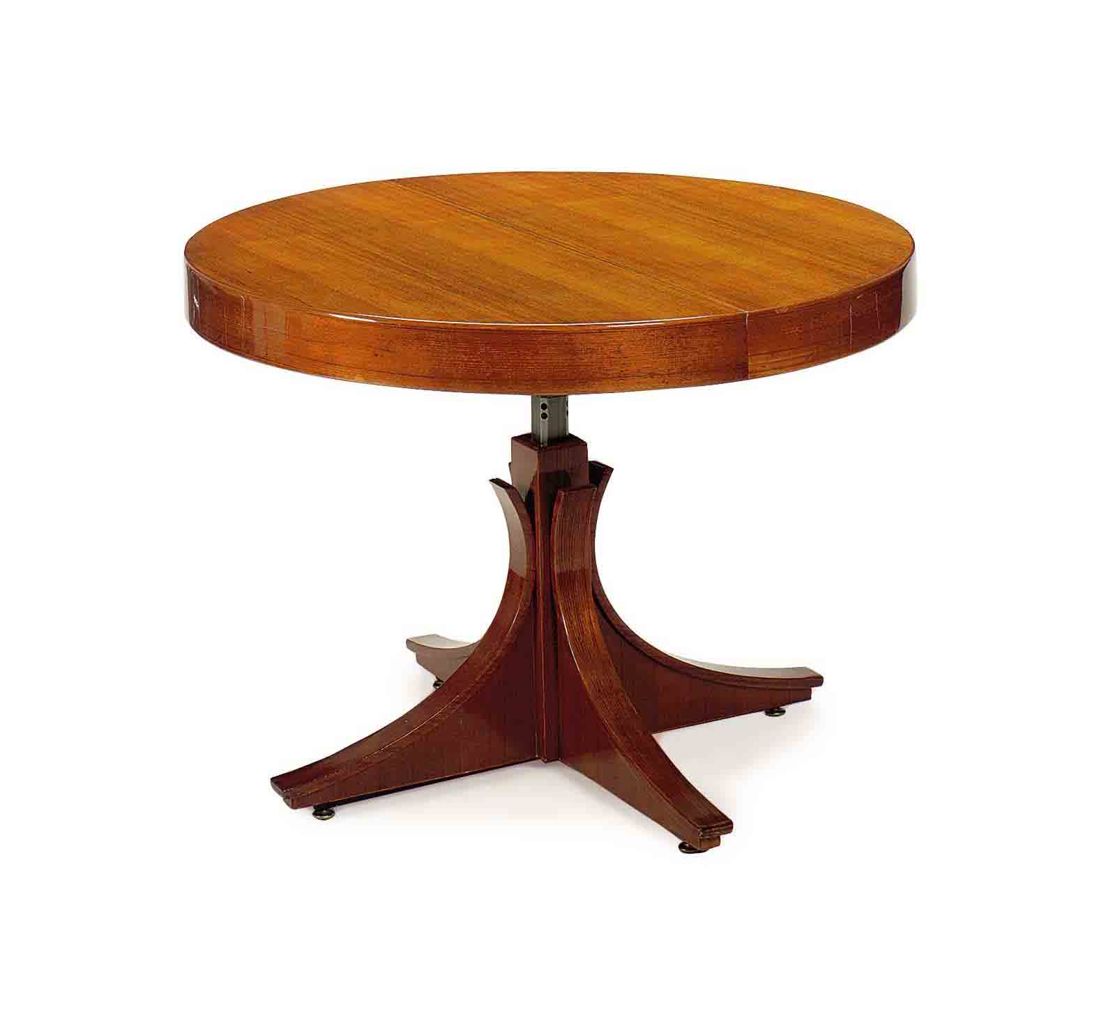A FRENCH MAHOGANY CIRCULAR EXTENDING BREAKFAST TABLE,