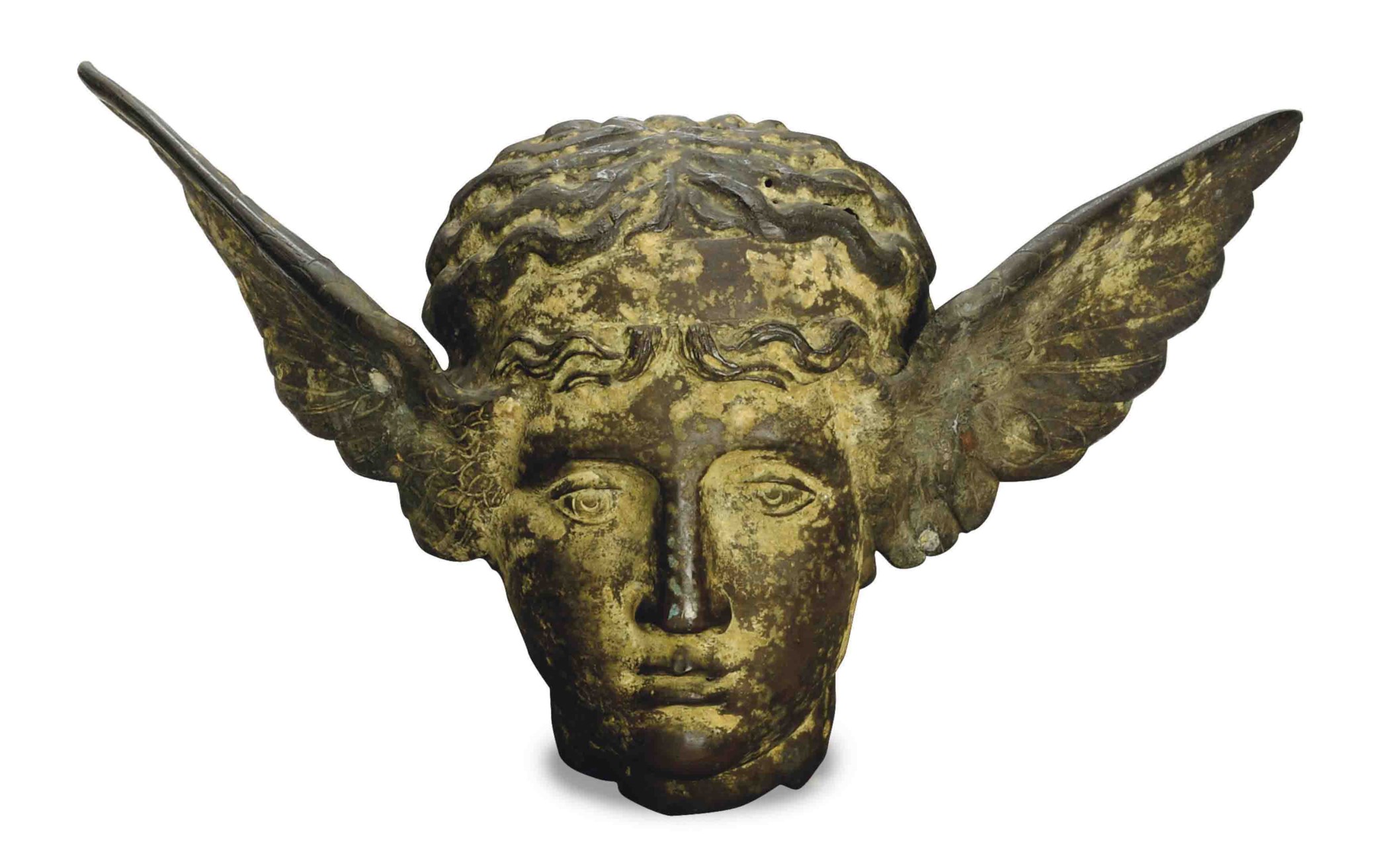 A PATINATED-BRONZE HEAD OF THE WINGED MERCURY, , 20TH CENTURY, AFTER ...