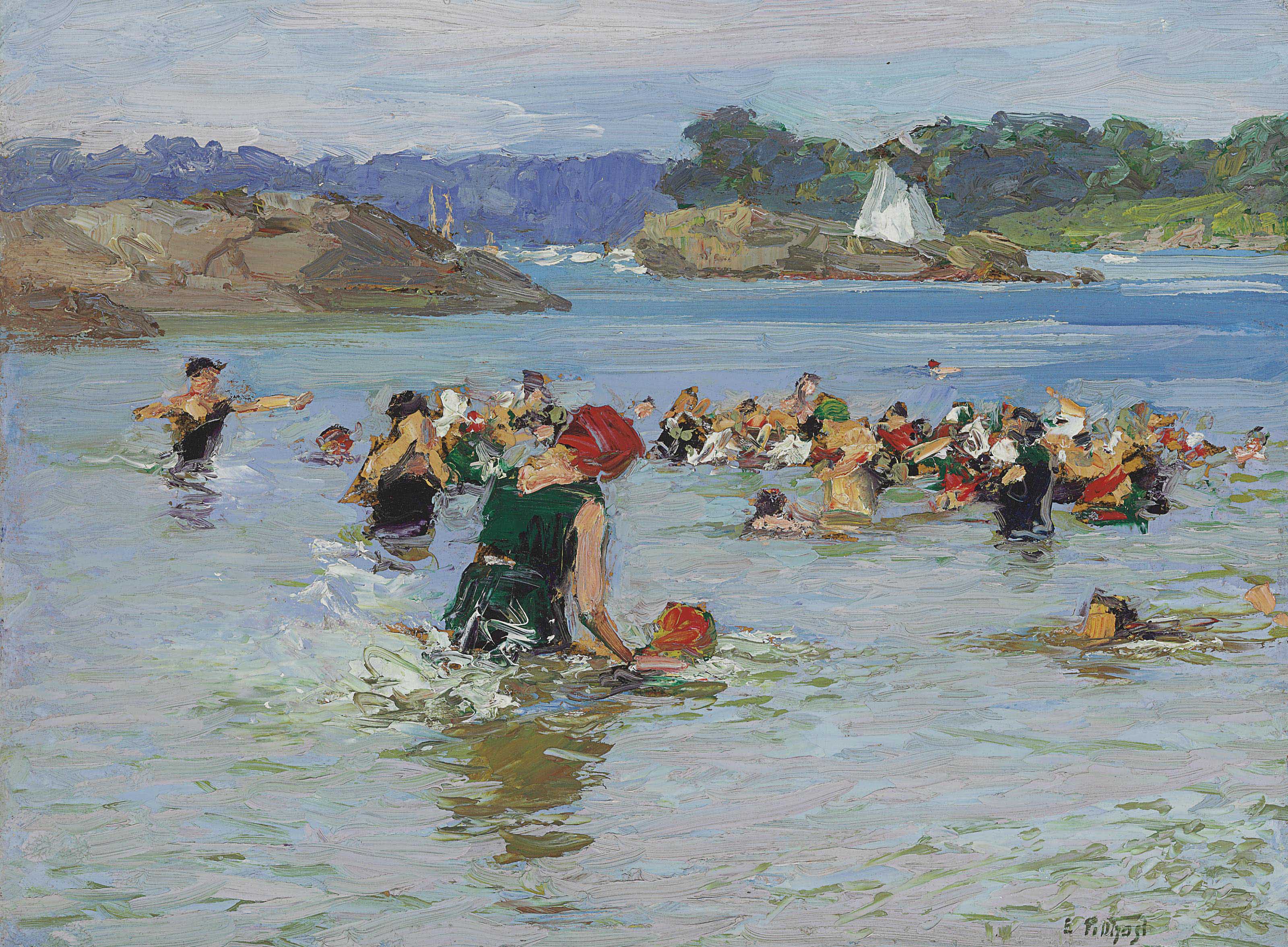 Edward Henry Potthast (1857-1927) , The Swimming Lesson | Christie's