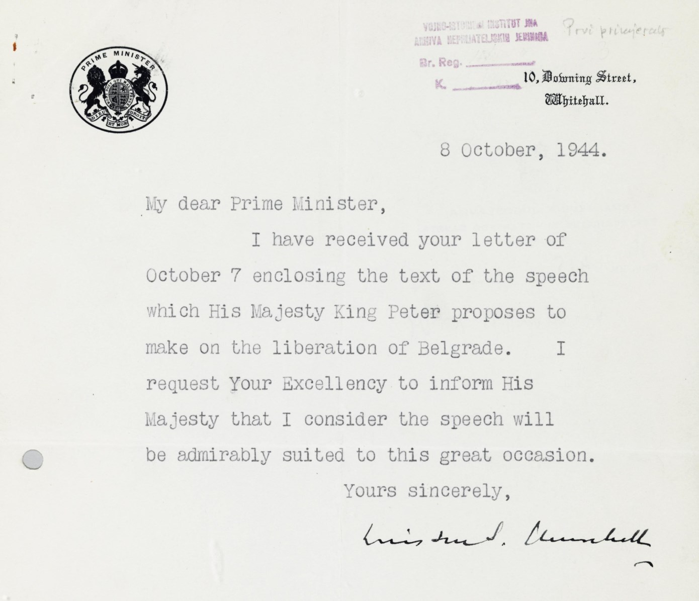 CHURCHILL, Winston S. Typed letter signed ("Winston S. Churchill"), as ...
