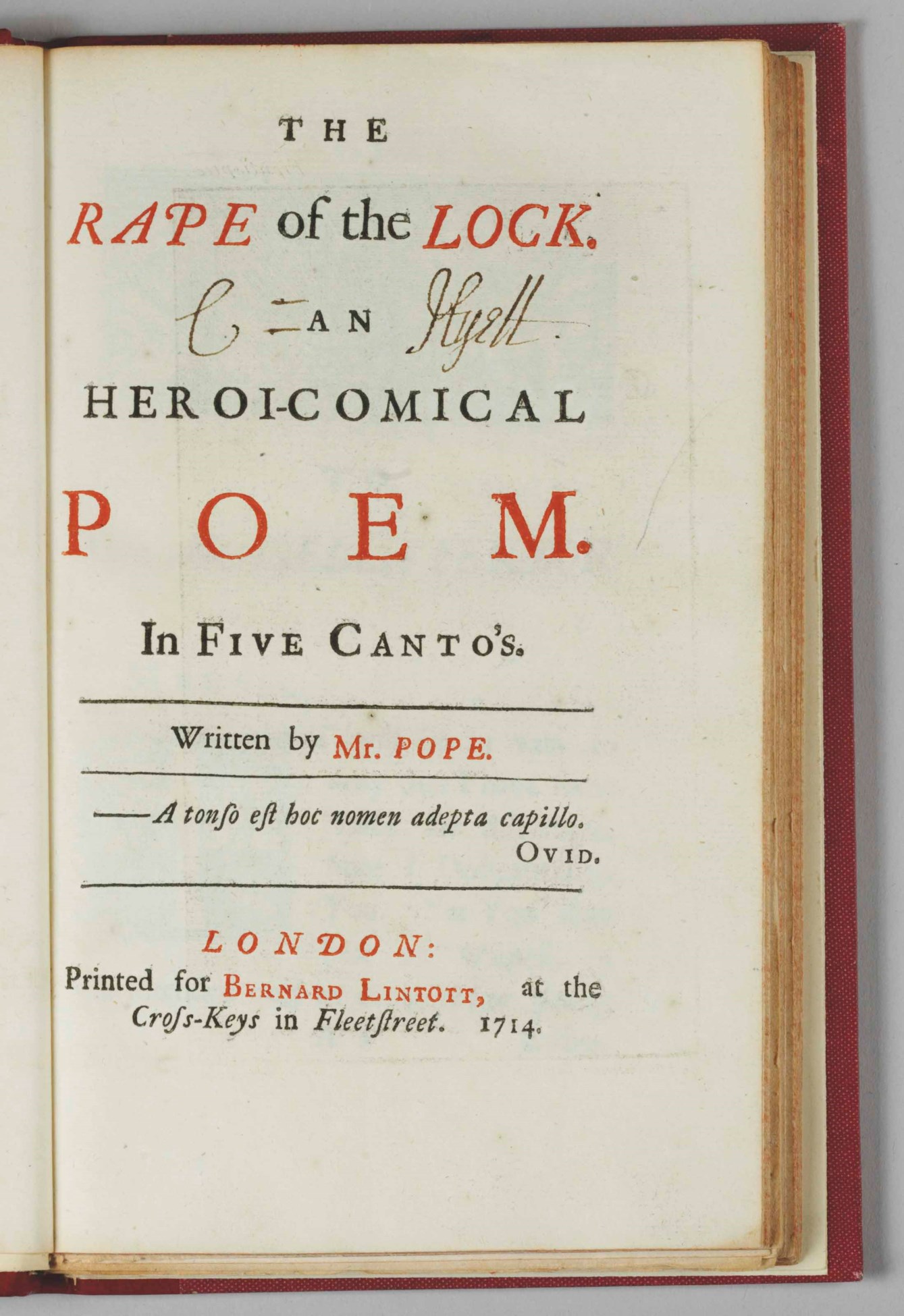 POPE, Alexander (1688-1744). The Rape of the Lock: An heroi-comical ...