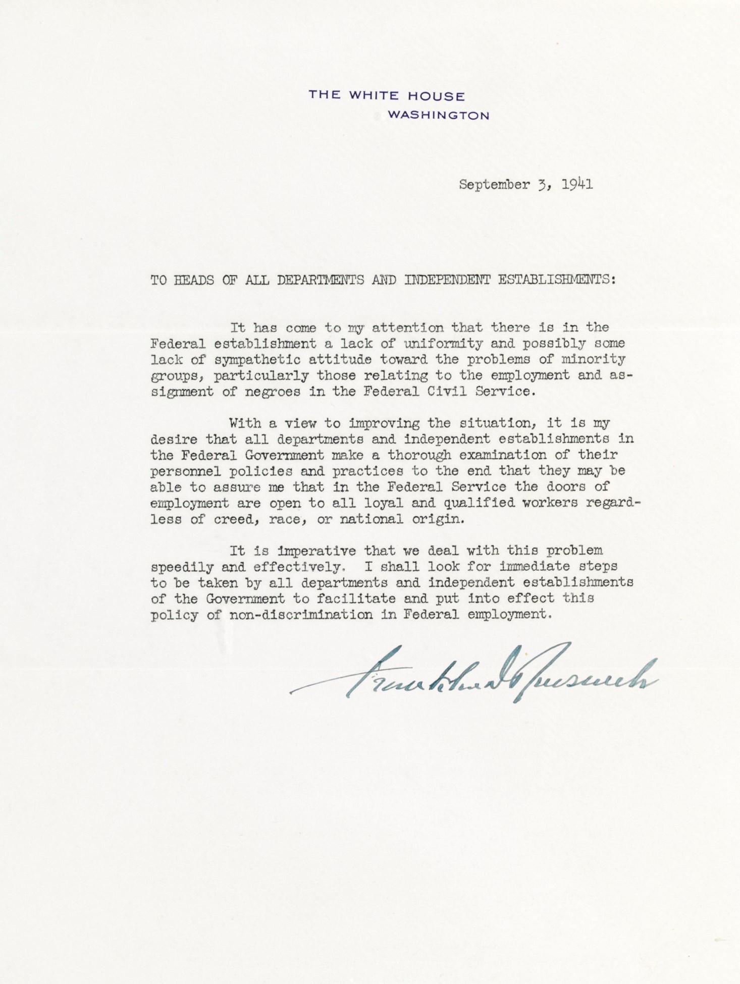 ROOSEVELT, Franklin D. (1882-1945). Typed letter signed ("Franklin D ...