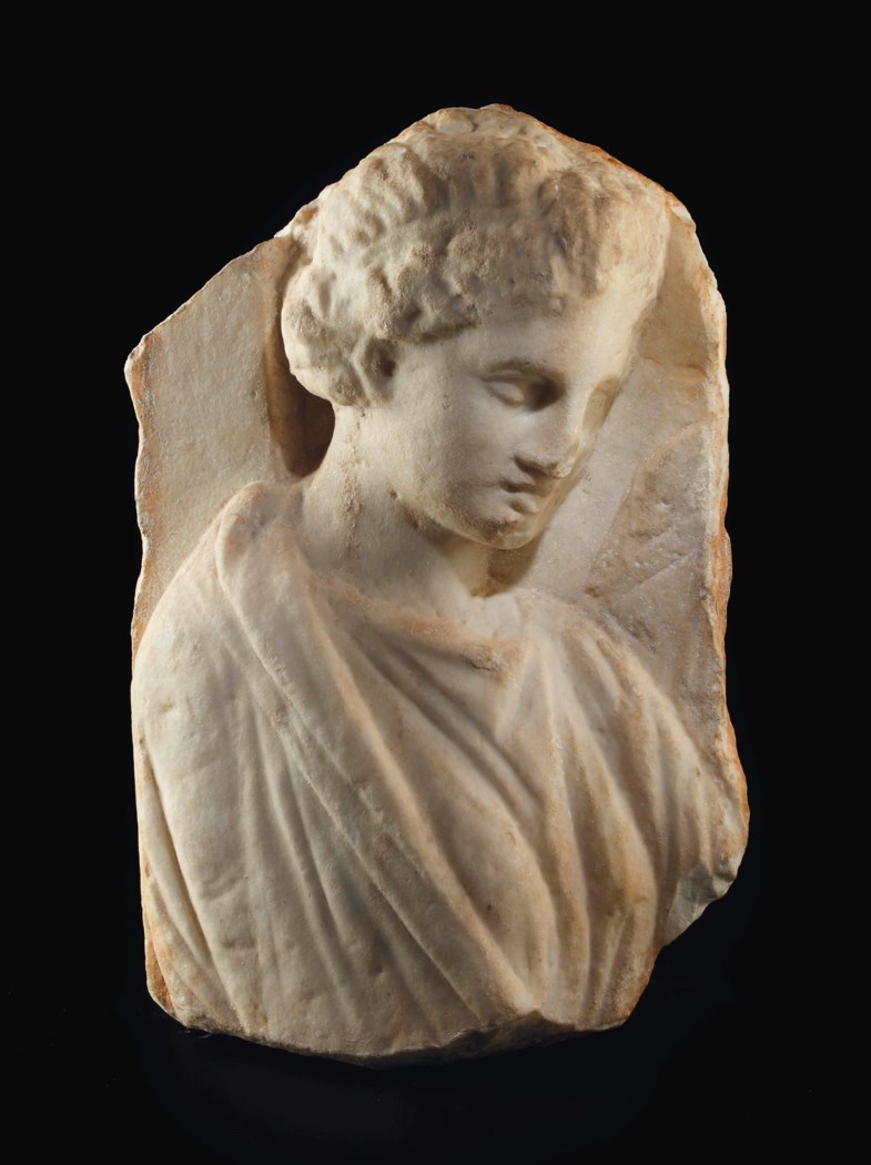 A GREEK MARBLE RELIEF FRAGMENT , CLASSICAL PERIOD, CIRCA EARLY 4TH ...