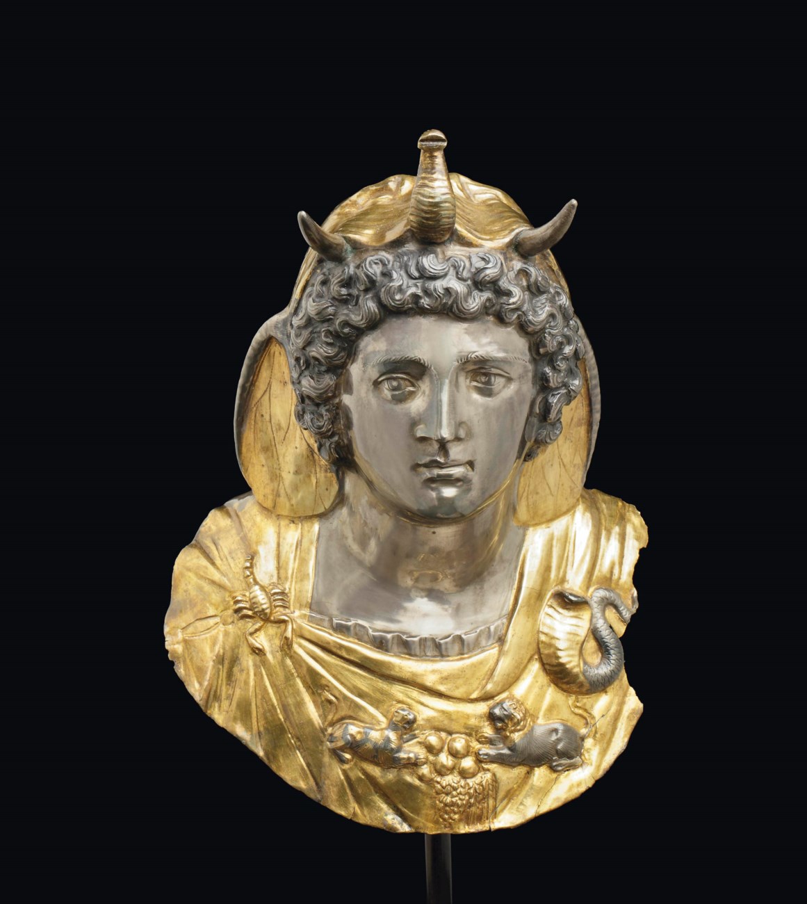 A ROMAN PARCEL GILT SILVER EMBLEMA OF CLEOPATRA SELENE