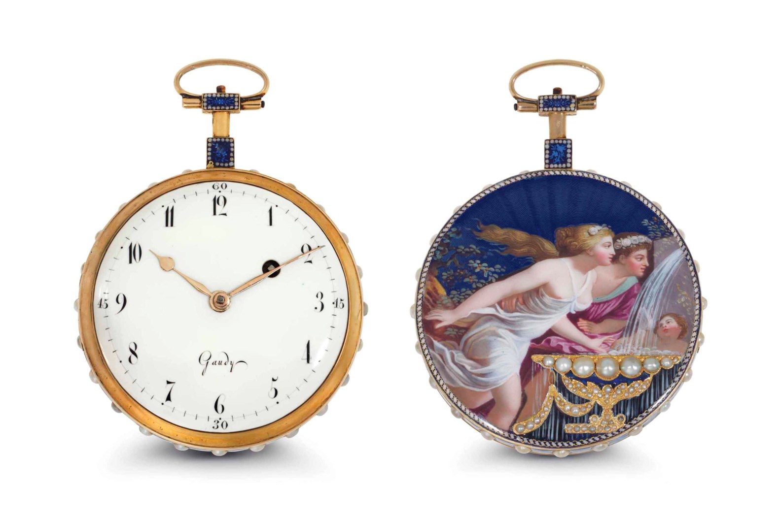 Gaudy. A Fine And Slim 18K Gold, Enamel And Pearl-Set Openface Verge ...