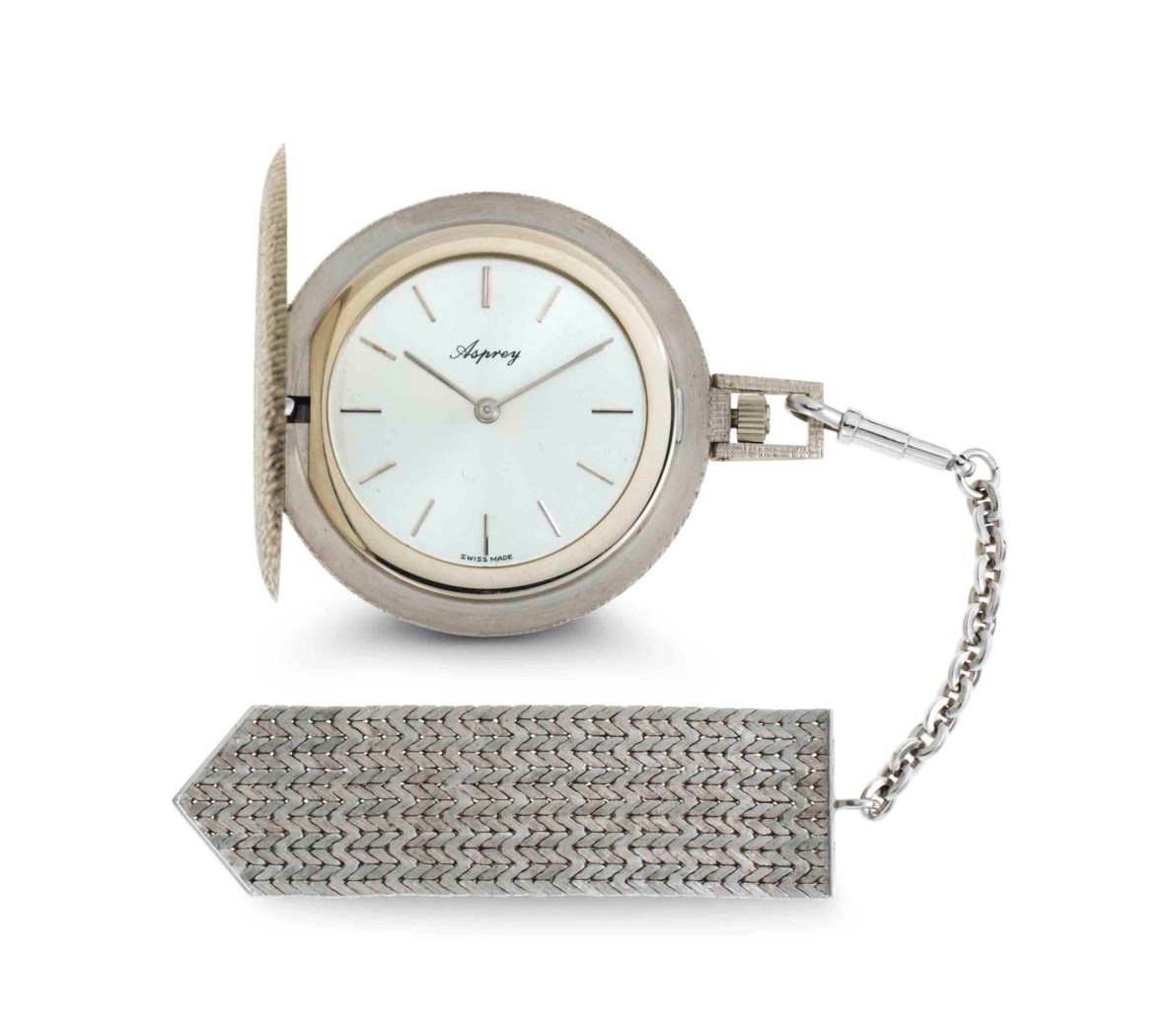 Asprey. An 18k White Gold Openface Keyless Lever Dress Watch With Chain ...
