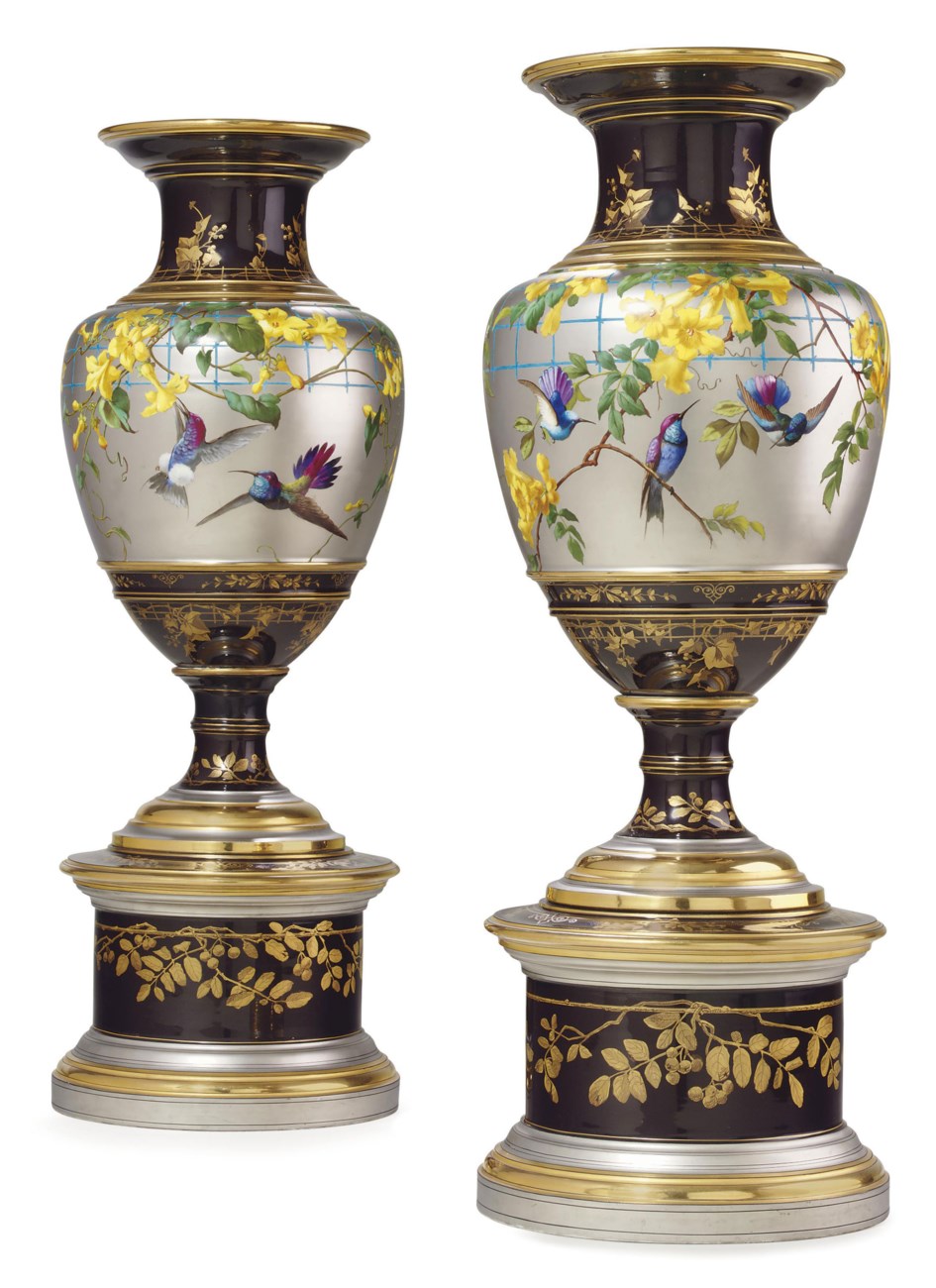 A PAIR OF FISCHER & MIEG PORCELAIN PLATINUM AND CHOCOLATE-BROWN GROUND ...