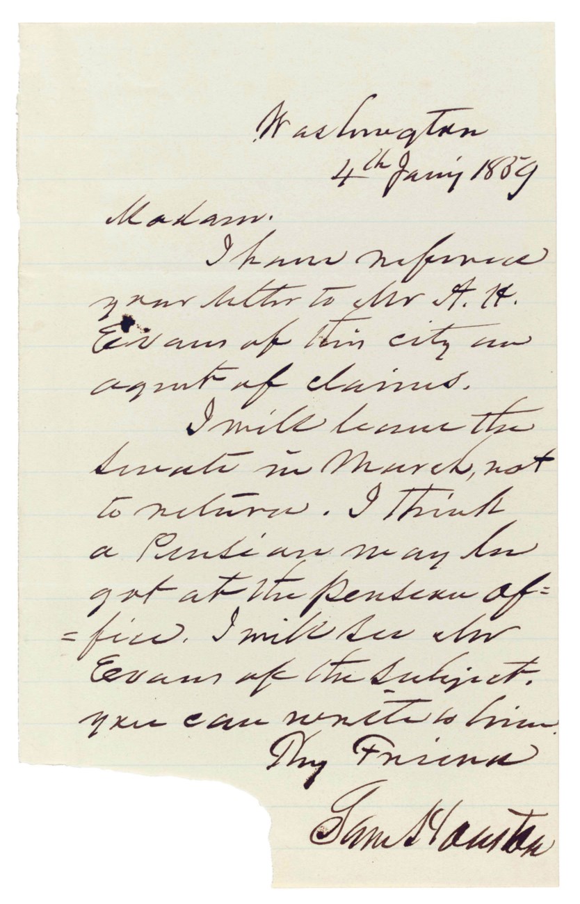 HOUSTON, Samuel (1793-1863), Senator, Governor of Texas. Autograph ...