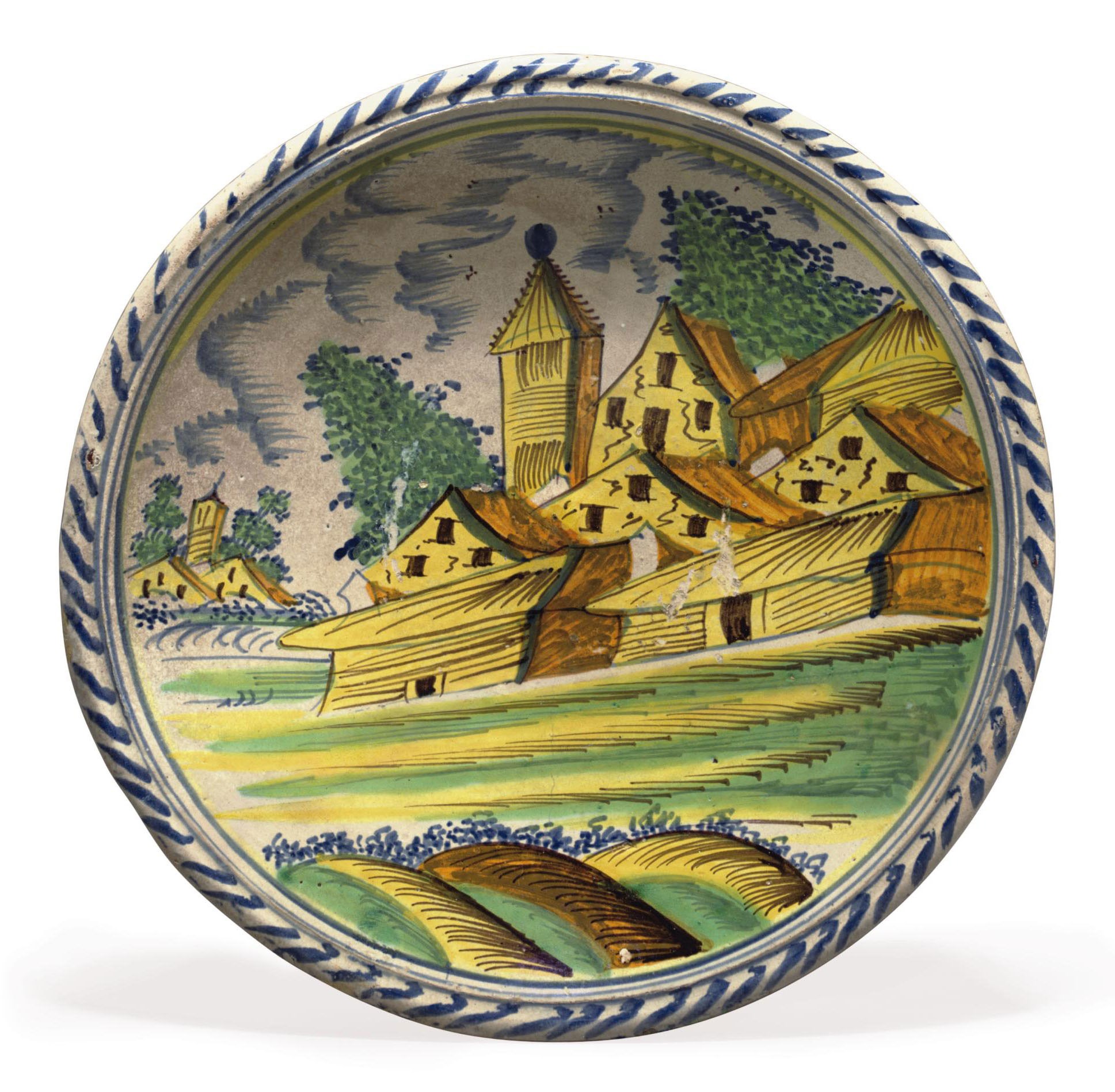 A LONDON DELFT POLYCHROME BLUE-DASH CHARGER , CIRCA 1645-1660, PROBABLY ...